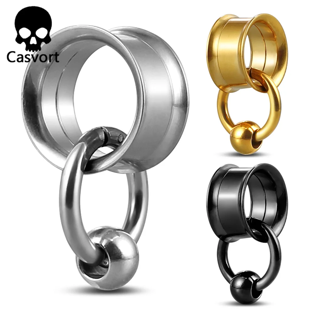 Casvort 2PCS Ear Gauges Tunnels 316 Stainless Steel Plugs with Rings ...