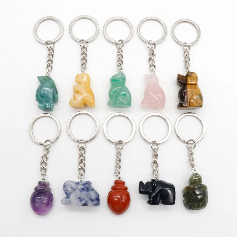 10pcs-Natural-Stone-1-Inch-Carving-Animal-Key-Rings-Dog-Cat-Dinosaur ...