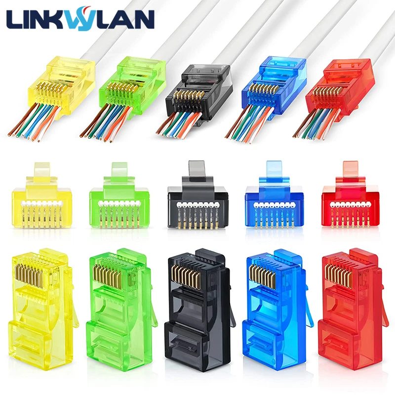 Linkwylan-Conectores de paso RJ45 Cat6, colores surtidos EZ a engarce ...