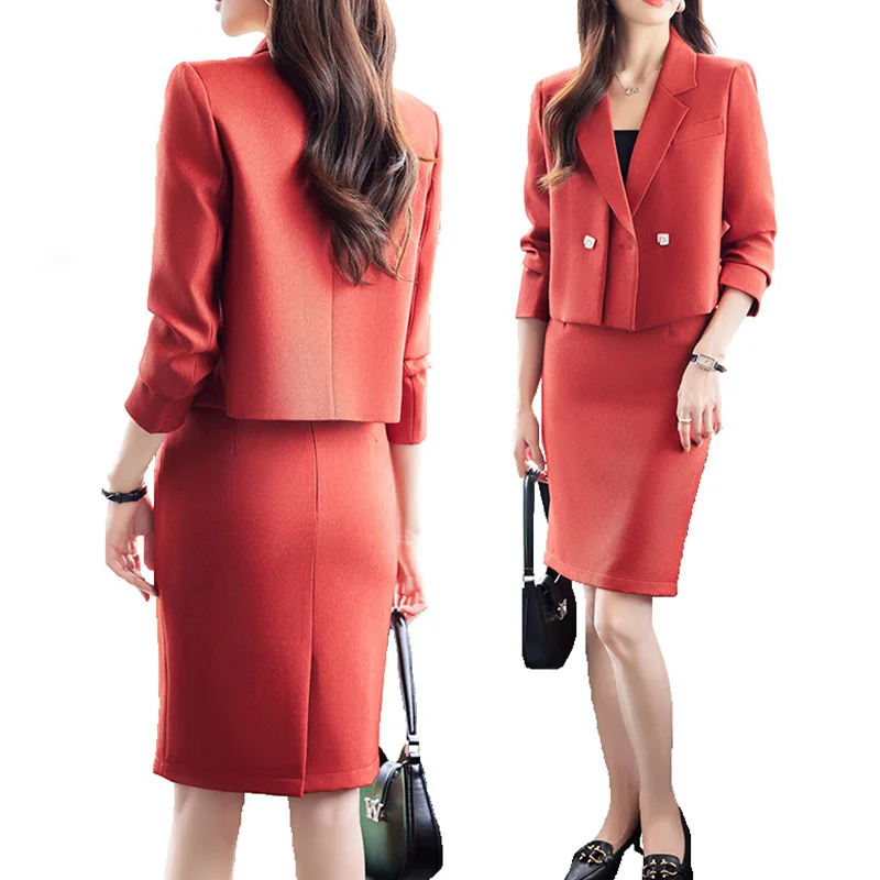 Elegant-Office-Ladies-Formal-Skirt-Suit-Red-Black-Coffee-Long-Sleeve ...