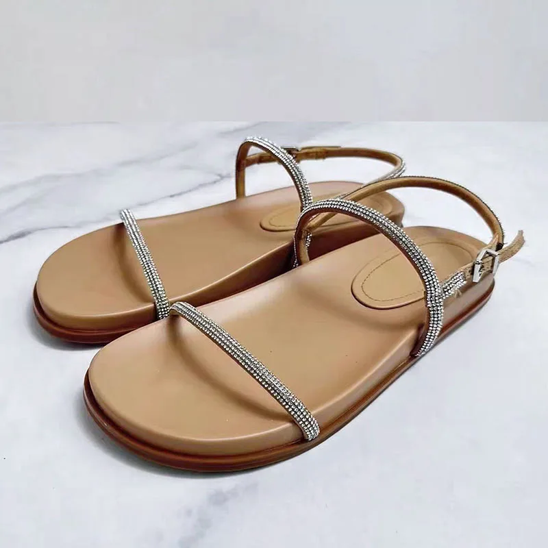 Rhinestone-Thin-Strap-Flatform-Sandals-Leisure-Women-Round-Head-Open ...