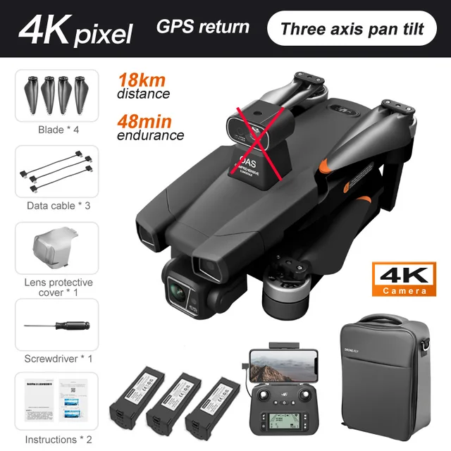AE86 Drone 8K HD Dual Camera FPV 3-Axis Anti-Shake Gimbal Obstacle ...
