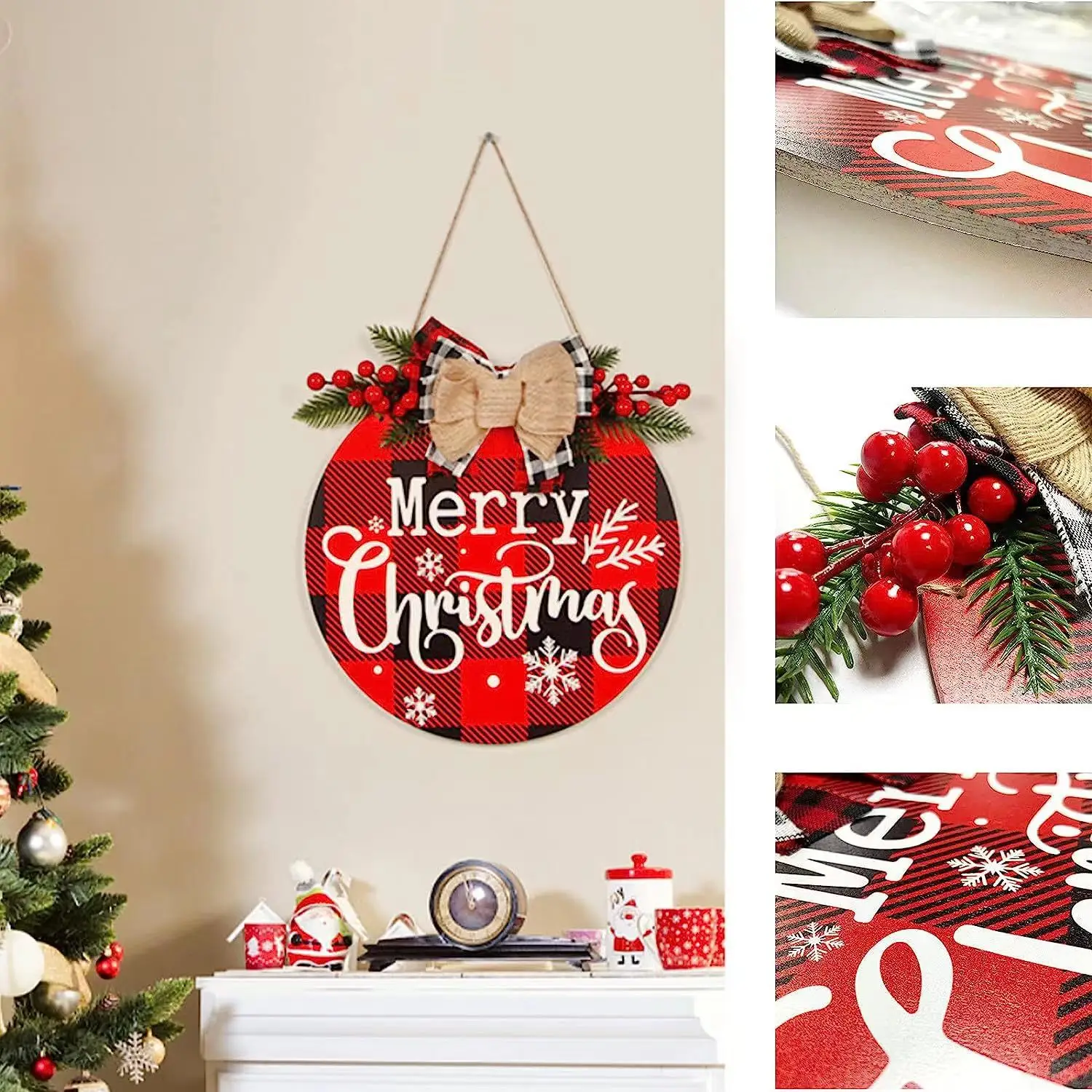 Merry-Christmas-Hanging-Sign-Decorations-Wreath-Door-Hanger-Sign-Wooden ...