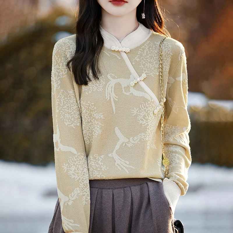 Autumn-Winter-Women-New-Fine-Wool-Sweater-Chinese-Style-Mandarin-Collar ...