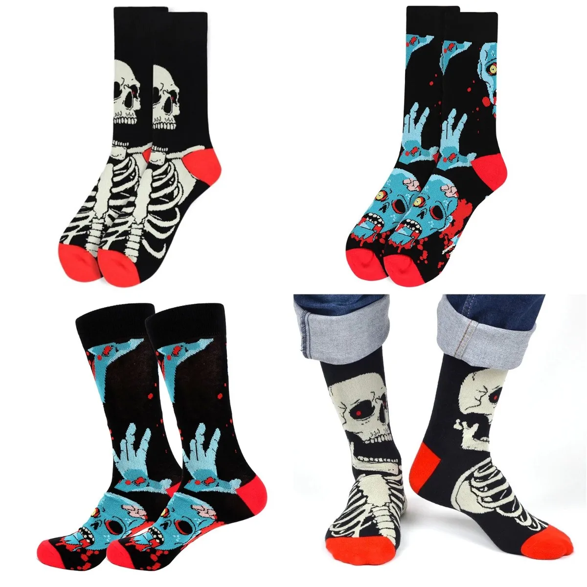 Novelty-Halloween-Skull-Gothic-Skeleton-Bones-Crew-Socks-Unisex-Cotton ...
