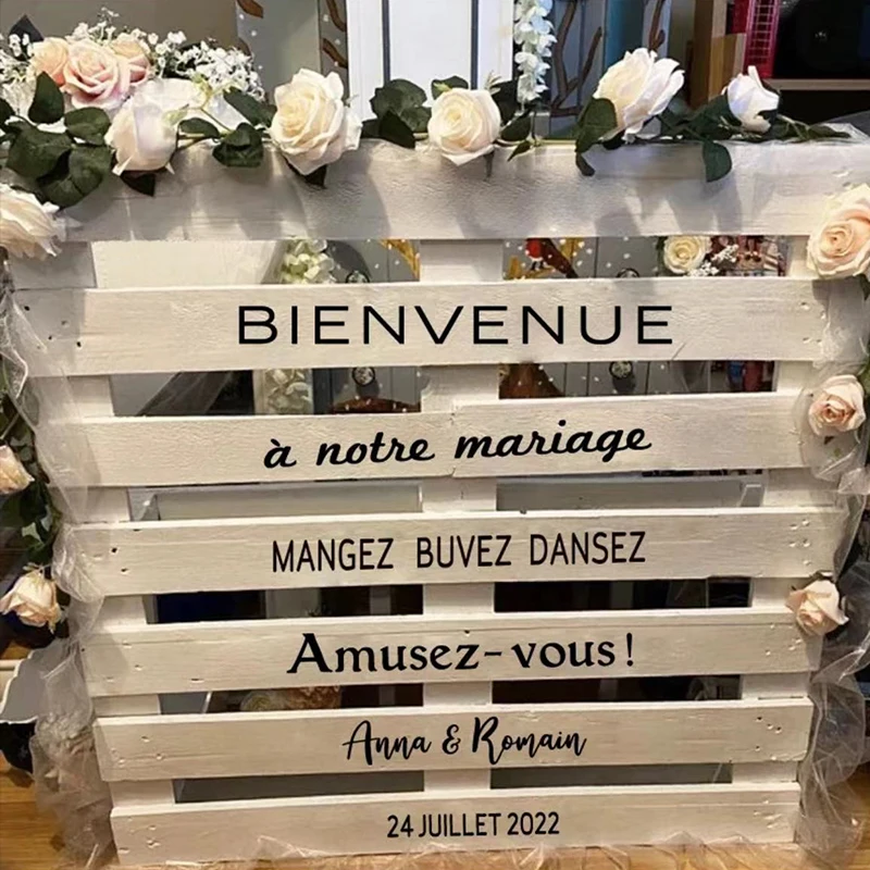Wedding Welcome Sign Stickers French Bienvenue Custom Name Date Vinyl ...