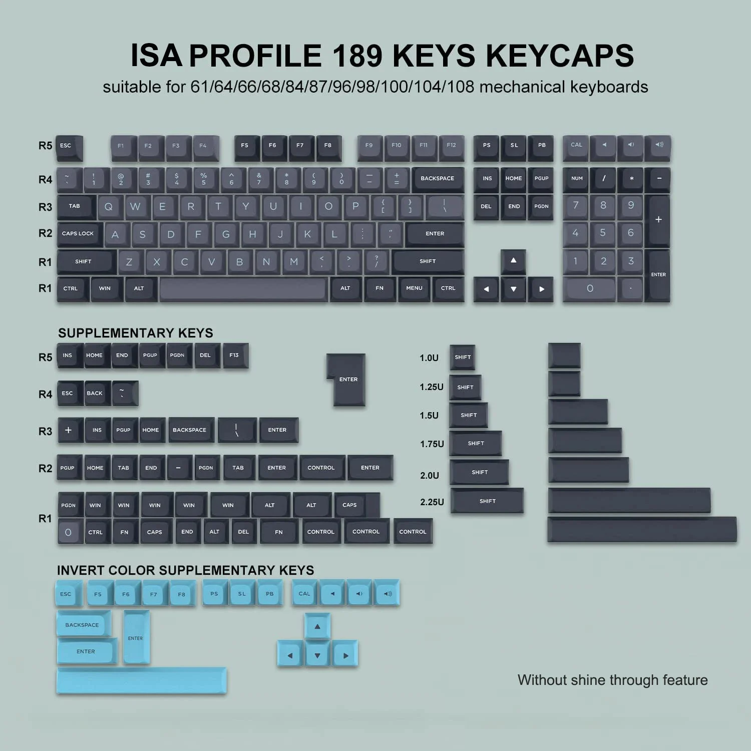 189-Key-PBT-Double-shot-Black-Grey-ISA-Profile-Keycap-Kit-Backlit-Key ...