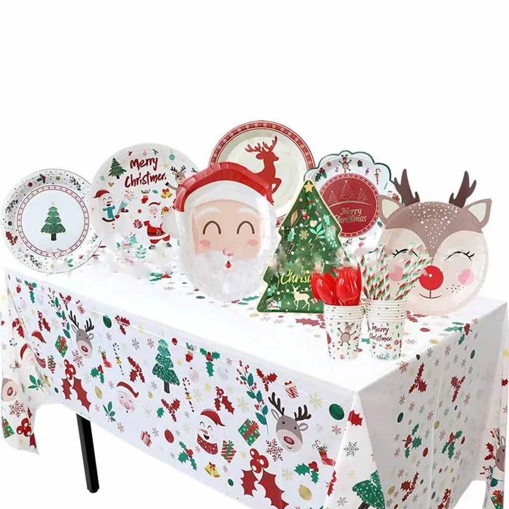 10Guests-Cartoon-Christmas-Paper-Plates-Santa-Claus-Elk-Xmas-Tree ...