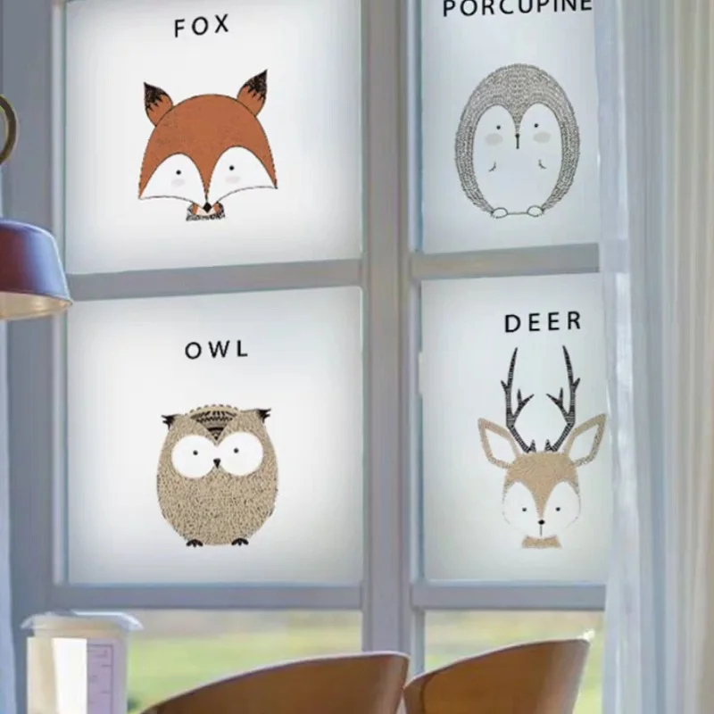 Animals Pattern Static Cling Window Film Custom Size Cute Decorative ...