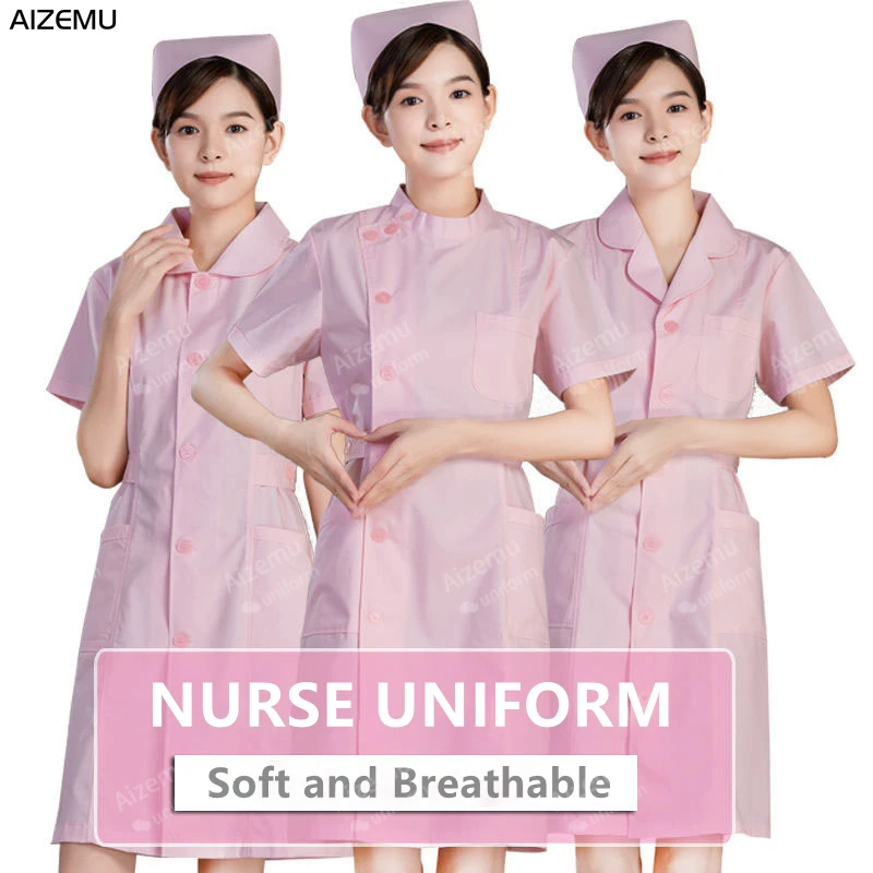 Women-Pink-Nursing-Scrubs-Jacket-Scrub-Uniforms-Round-Collar-Scrub-Lab ...