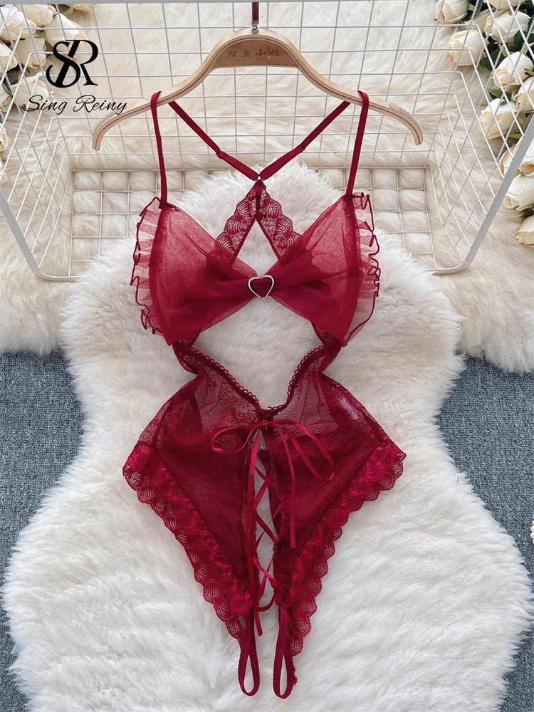 SINGREINY-Open-Cortch-Erotic-Bodysuits-Women-Strap-Ruffles-Sweet-Mesh ...