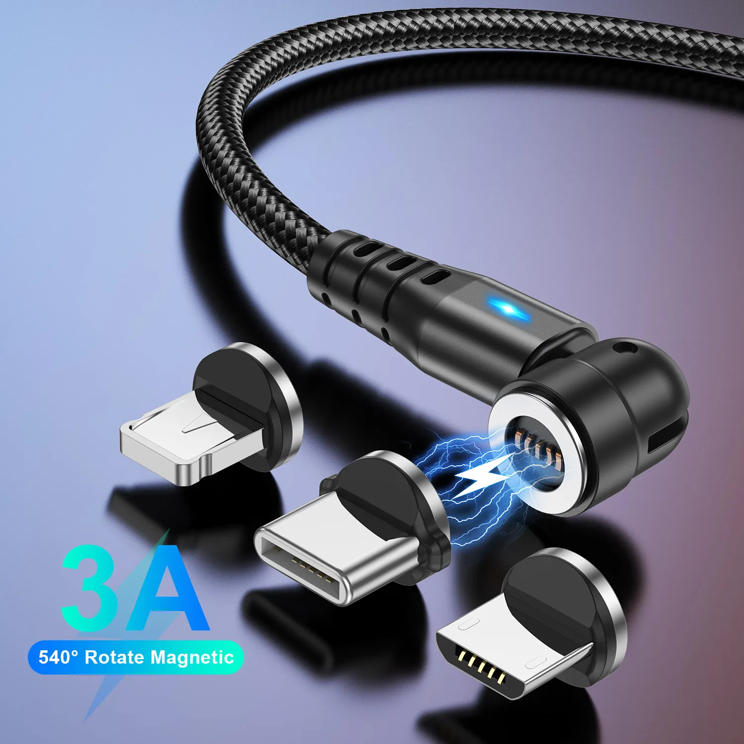 Uslion 540 Rotate 3a Magnetic Cable Fast Charging Micro Usb Type C ...