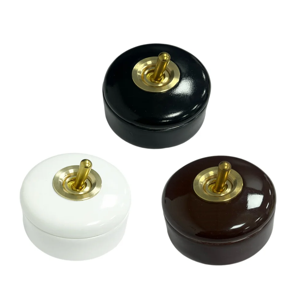 1 Way 2 Way Wall Retro Ceramic Toggle Switch Metal Lever Creative Round ...