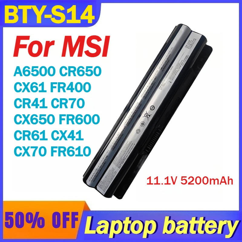 11.1V 5200mAh BTY-S14 Laptop Battery For MSI A6500 CR650 CX61 FR400 ...