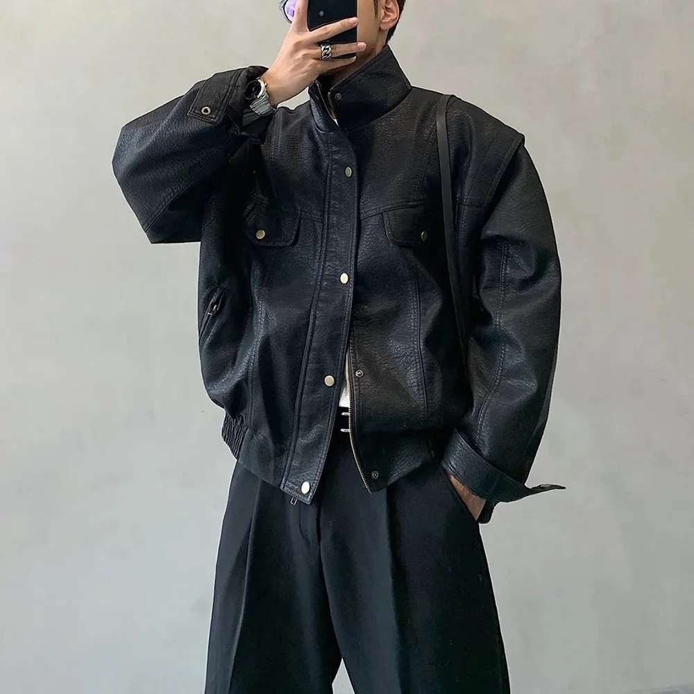 Y2K-Mens-Leather-Jacket-Pockets-Zippers-Buttons-Windproof-Baseball ...