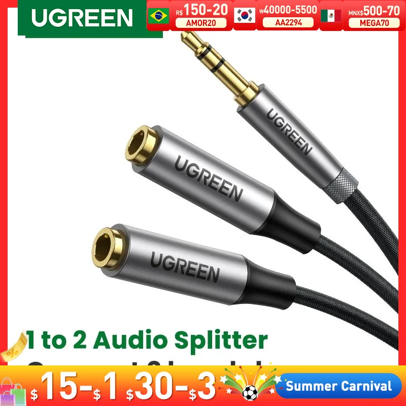 UGREEN-Headphone-Splitter-3-5mm-2-Way-Aux-Male-to-Female-Earphone-Audio ...