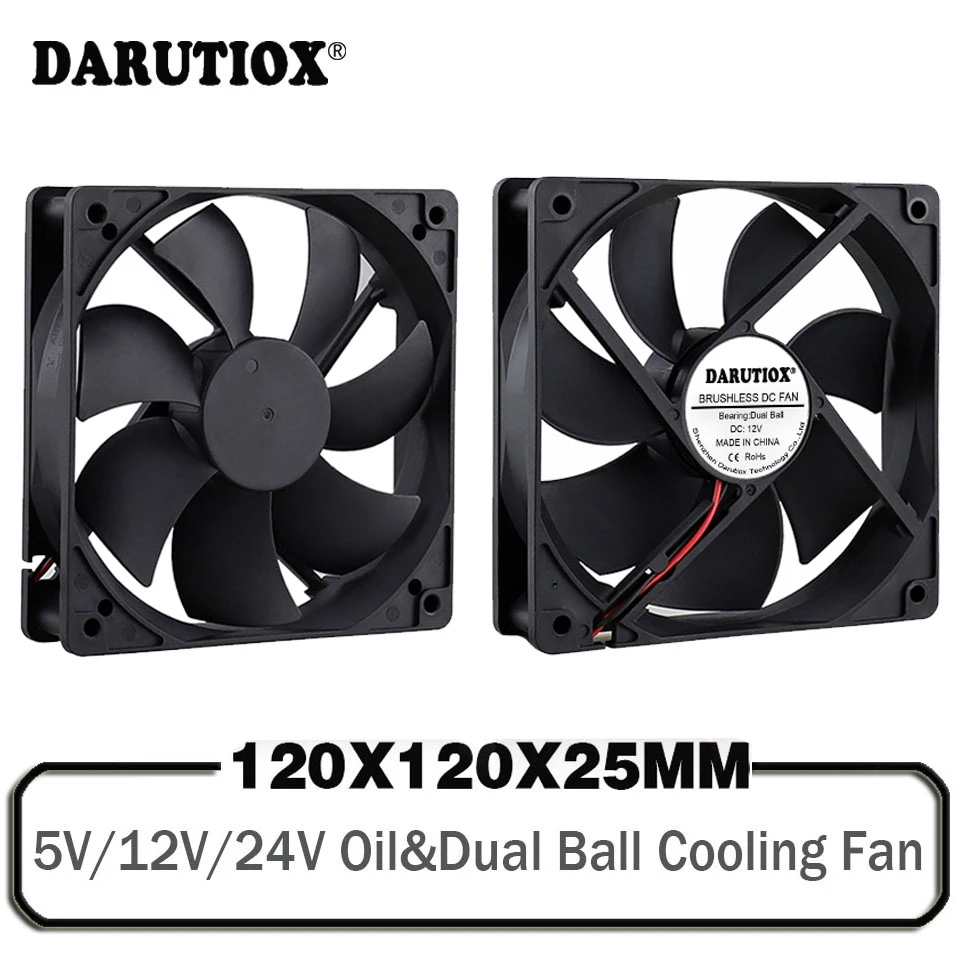 Double Ball 120x120x25mm Cooling Fan DC 5V 12V 24V 48V 12cm 120mm ...