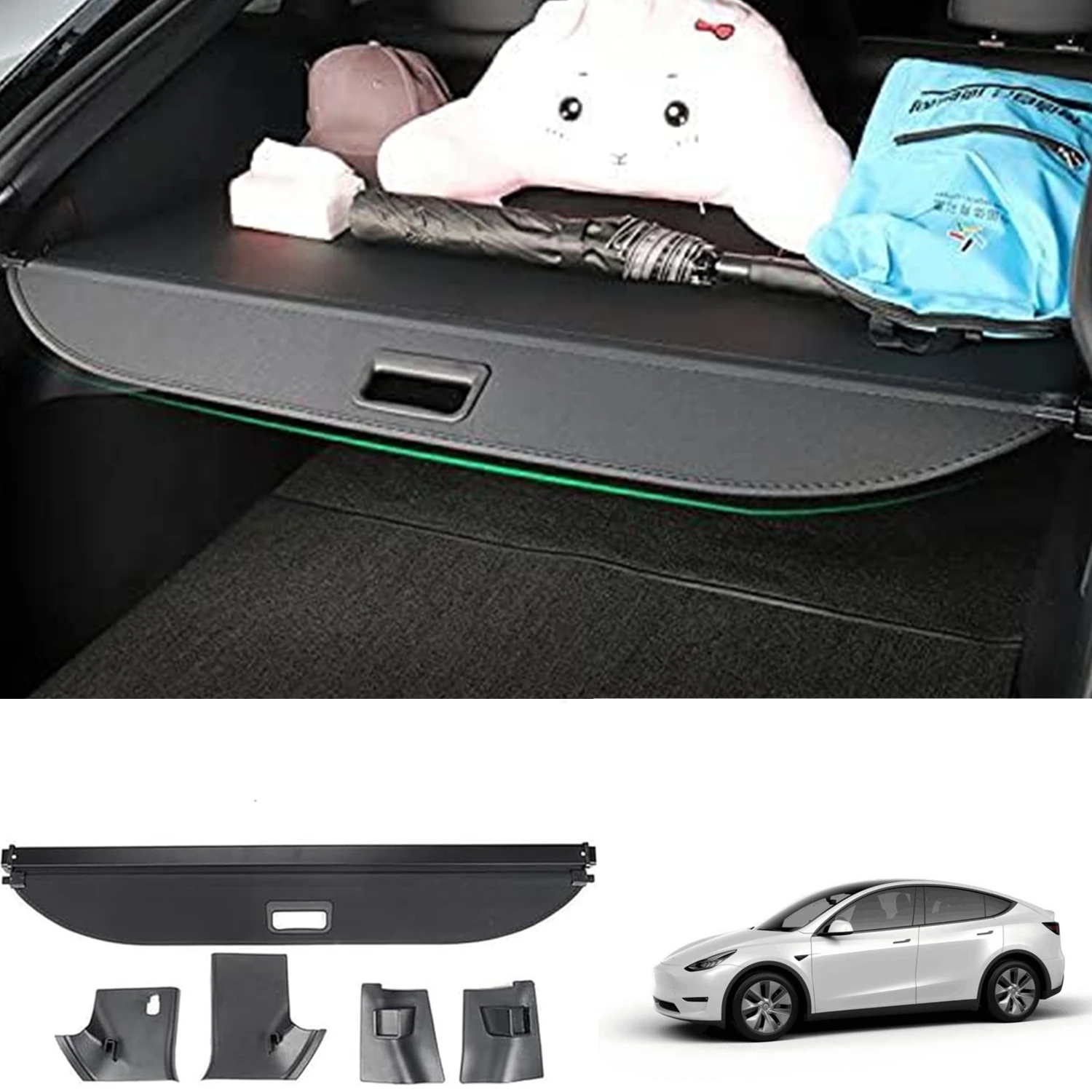 Fit-for-Tesla-Model-Y-2020-2021-2022-2023-Black-Rear-Cargo-Cover-Trunk ...