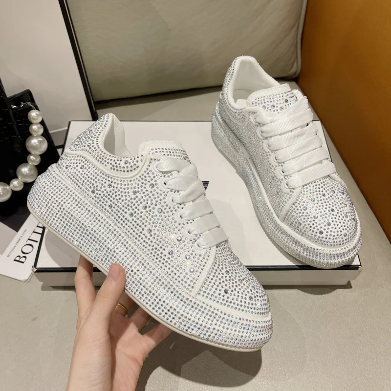 fashion-Women-Platform-Casual-Sneakers-Rhinestones-Thick-soled-White ...