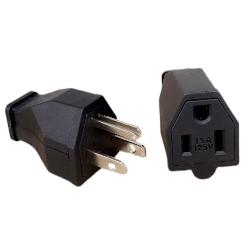 Black 125v 15a Nema L5-15P L5-15R US Female Male Connector USA Triprong ...