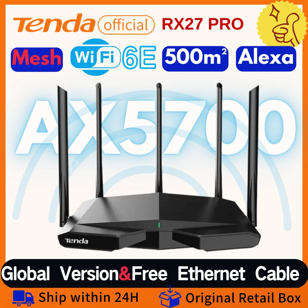 Tenda Roteador WiFi 6, AX5700, RX27, Gigabit Tri Band, 6E Mesh, Gigabit ...