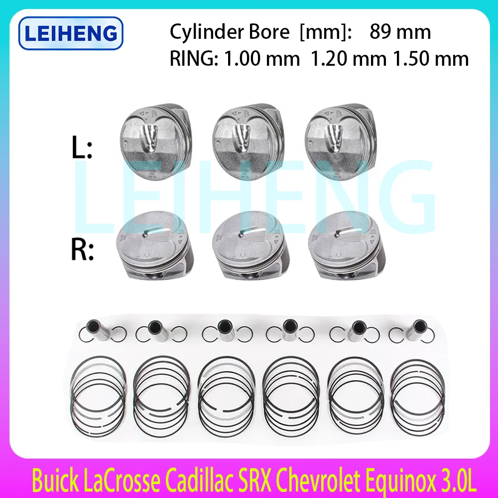 Pistons & Rings Kit Fit For GM 3.0L 3.0T V6 GAS DOHC 3.0 L T Buick ...