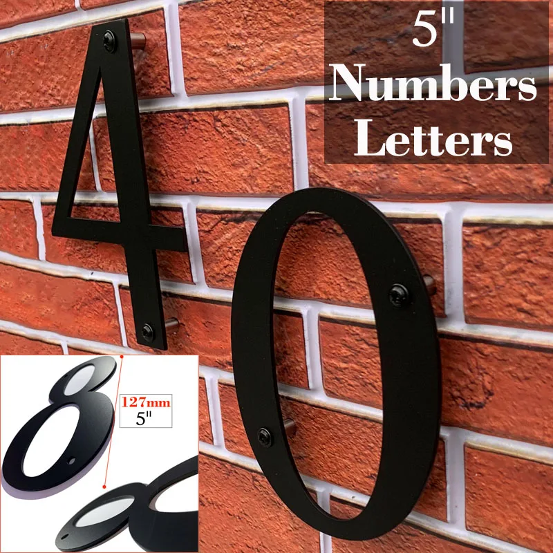 Black 127mm Stainless Steel Floating House Numbers Letters Doorplates 5 ...