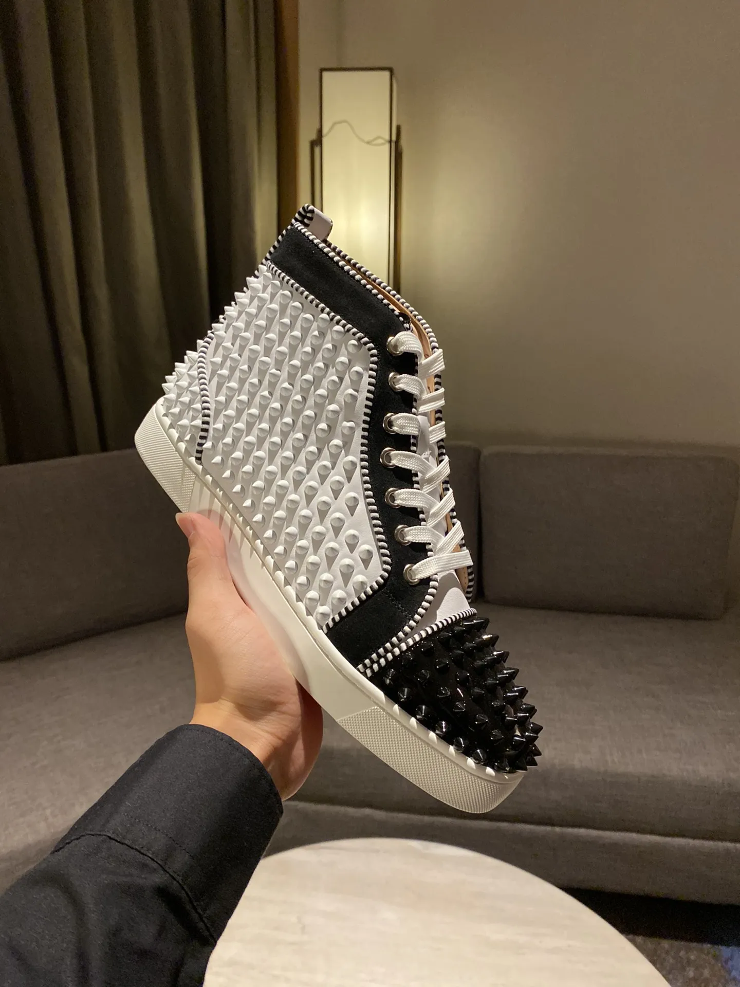 Men-s-women-s-high-cut-white-full-rivet-short-boots-genuine-leather ...