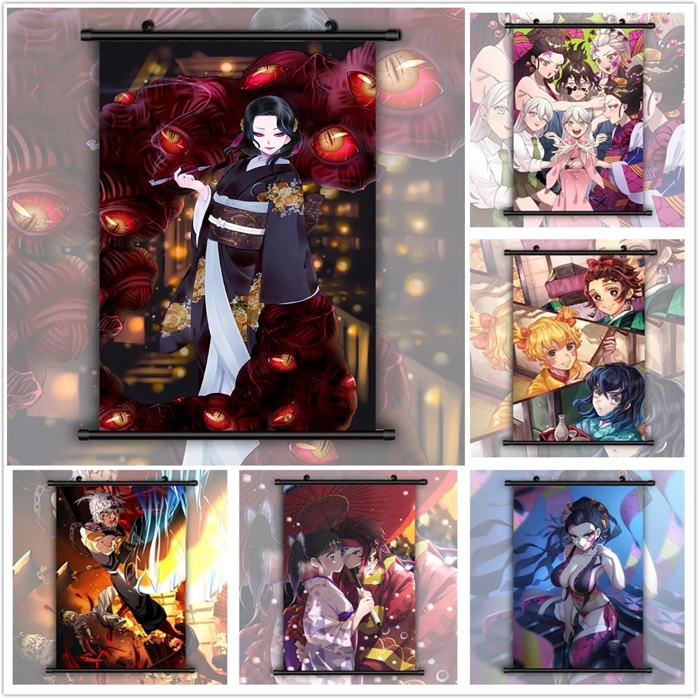 Demon Slayer Poster Canvas Paintings Daki Muzan Hanging Scrolls Wall ...