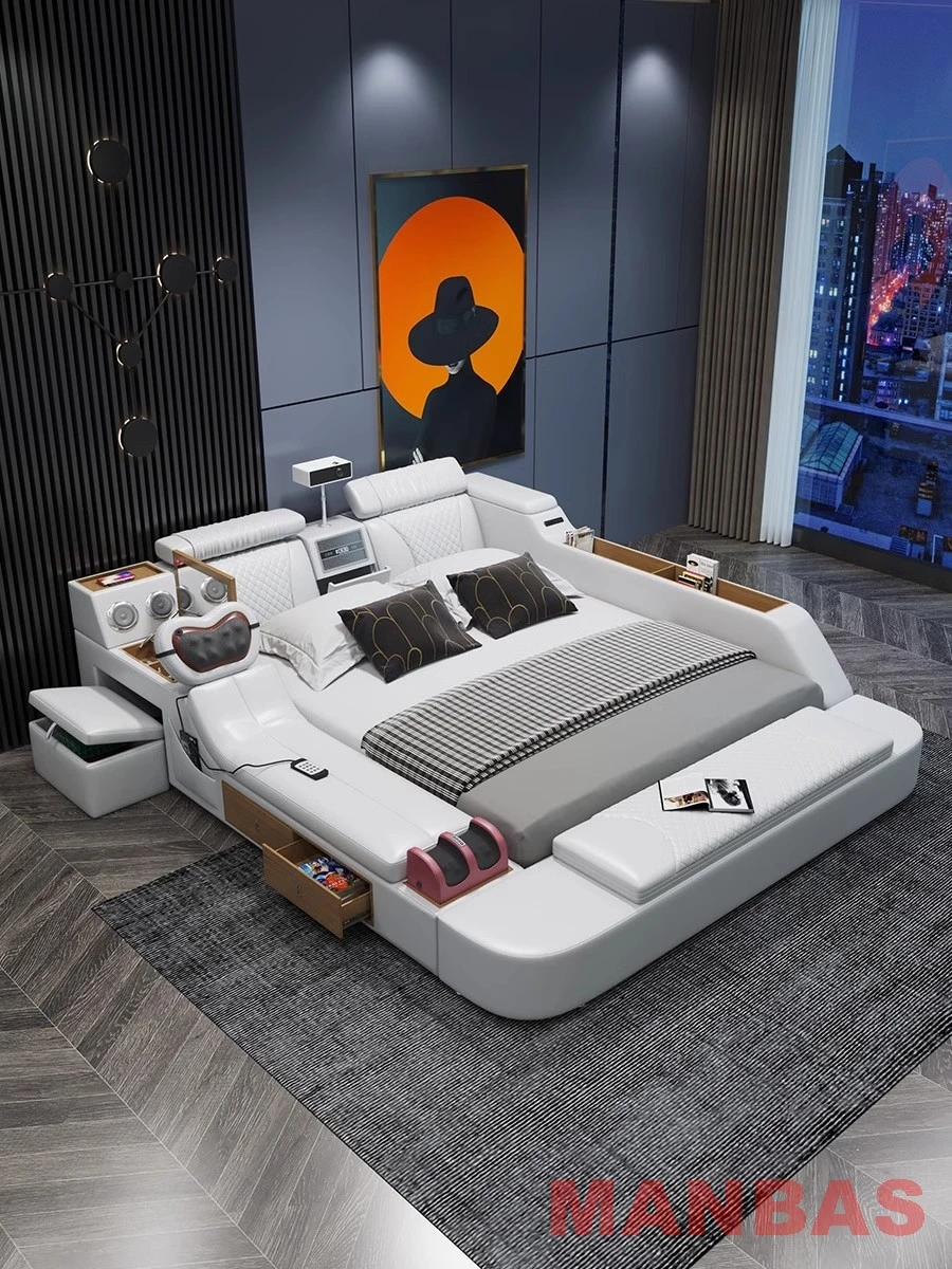 MINGDIBAO Tech Smart Bed – Genuine Leather Upholstery, Multifunctional ...