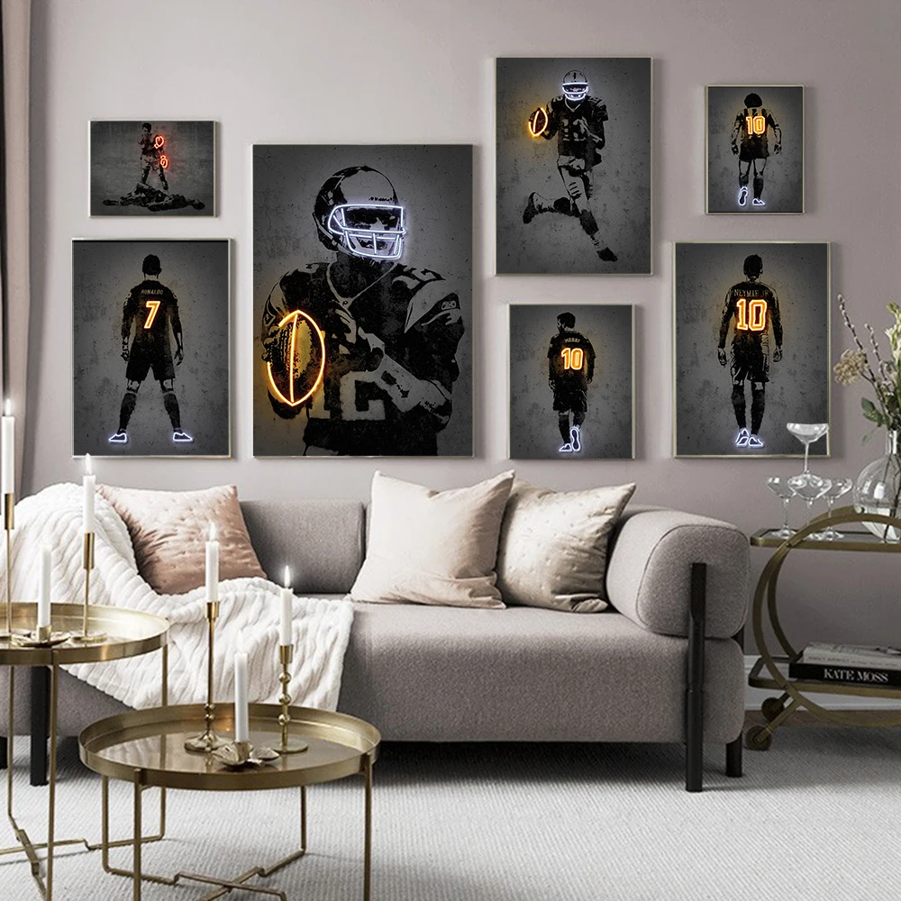 Neon-Sign-Football-Player-Sport-Posters-Prints-Abstract-Street-Wall-Art ...