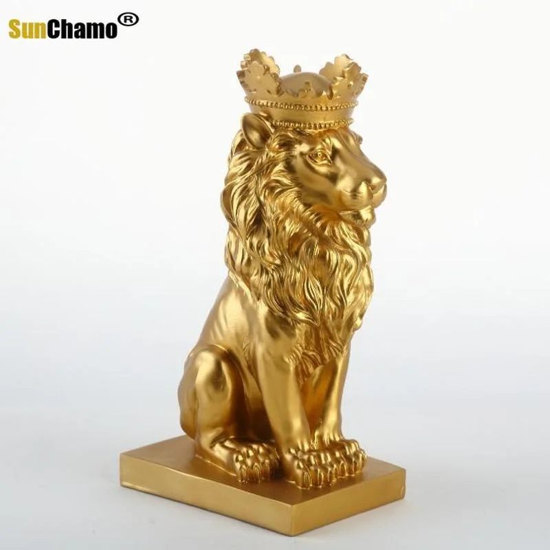 New-Creative-Modern-Golden-Crown-Black-Lion-Statue-Animal-Figurine ...