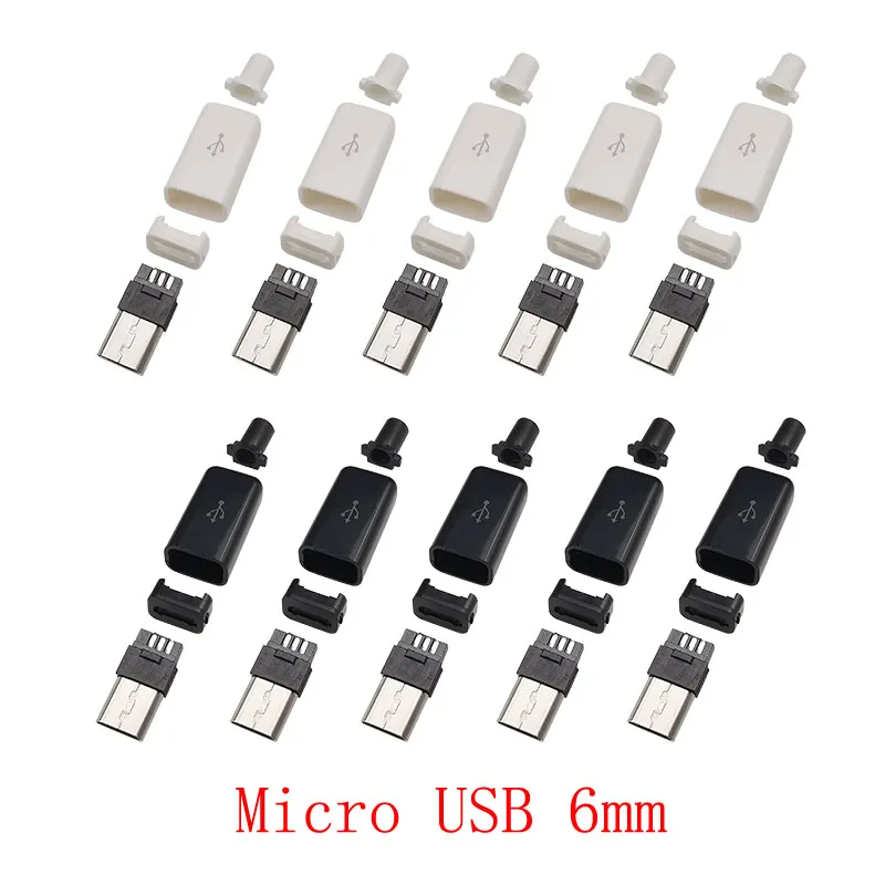 10Pcs-Micro-USB-5-Pin-Male-Plug-Soldering-Type-Connectors-6mm-MicroUSB ...