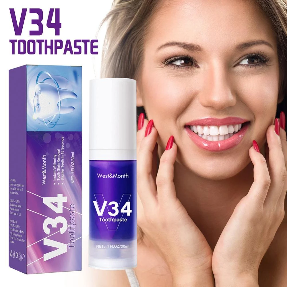 V34-30ml-Purple-Whitening-Toothpaste-Remove-Stains-Reduce-Yellowing-Care-For-Teeth-Gums-Fresh ...