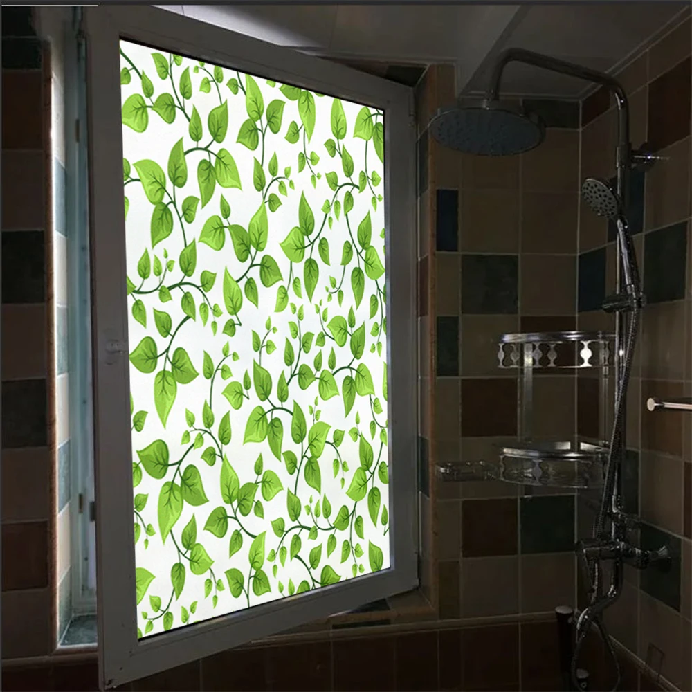 Privacy-Glass-Window-Film-Green-Leaf-Pattern-Glass-Window-Stickers-PVC ...