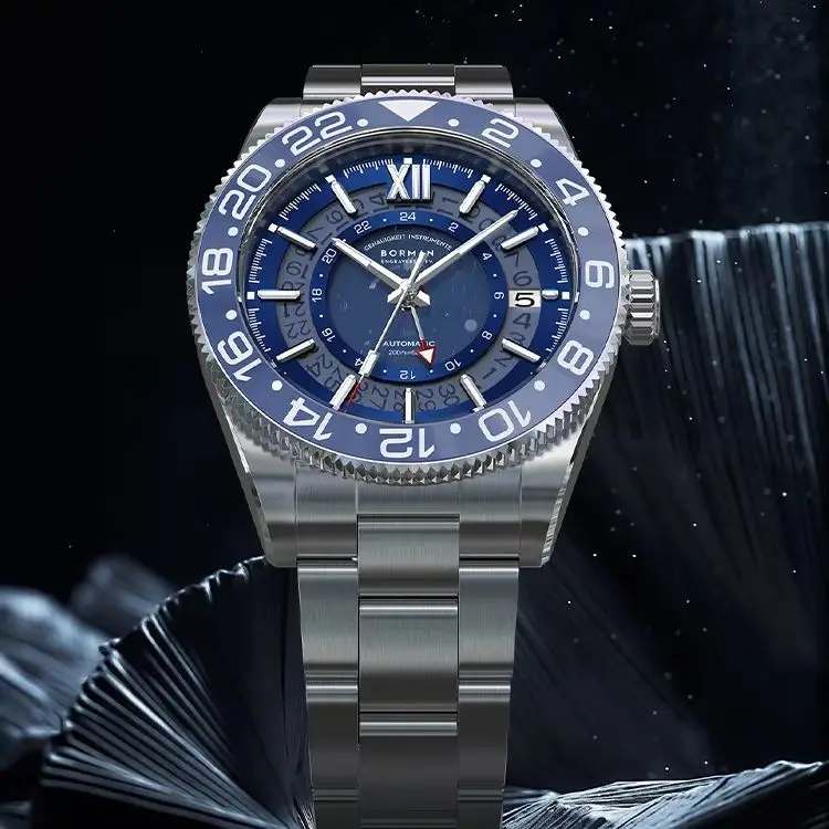 BORMAN Men Automatic Watch 40mm GMT Mechanical Wristwatch 10ATM ...