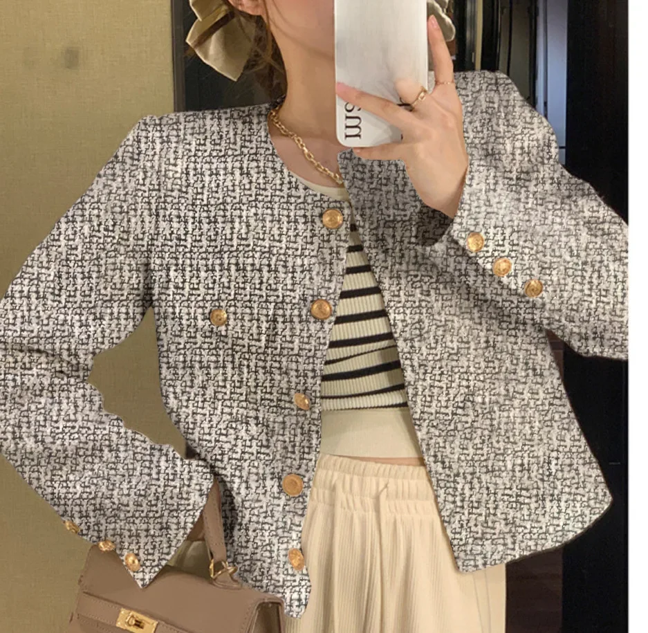 Elegant-Tweed-Style-Short-Jacket-Women-s-Autumn-winter-High-end-Feel ...