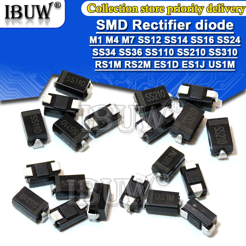 100PCS-Rectifier-diode-M1-M4-M7-SS12-SS14-SS16-SS24-SS34-SS36-SS110 ...
