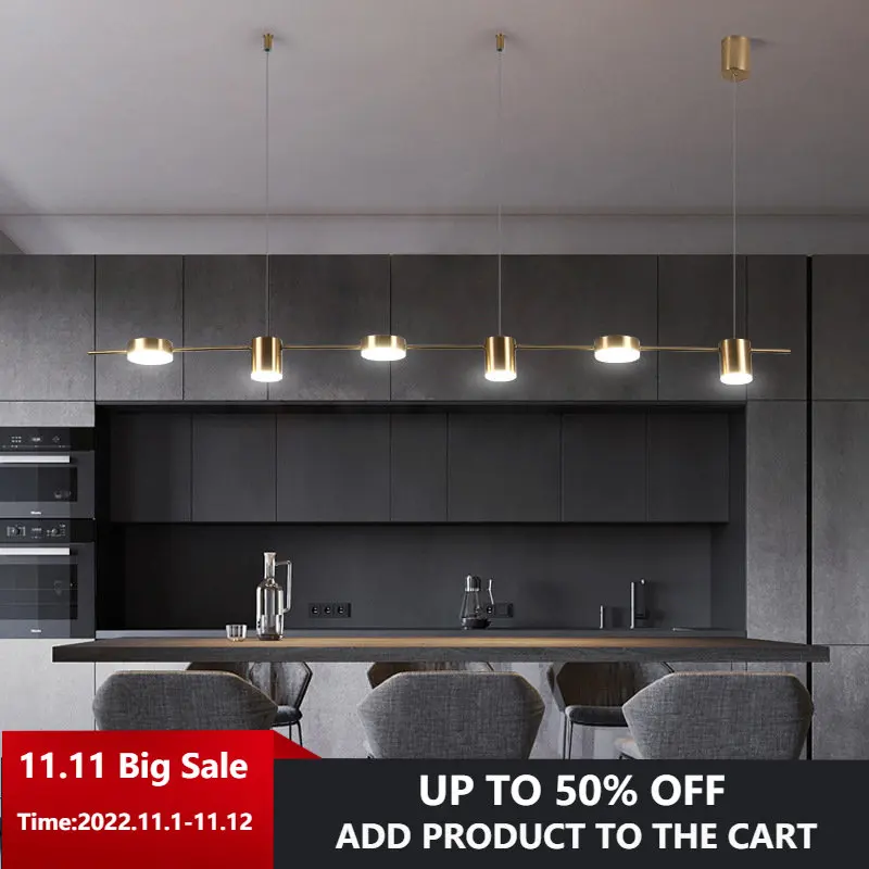 Led Long Pendant Lamp Gold Modern Kitchen Bar Table Dining Room Ceiling ...