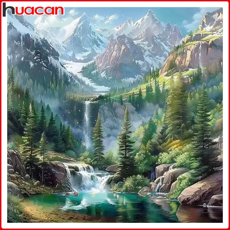 Huacan 5D DIY Diamond Painting Forest Mountain Spring Scenery Picture ...