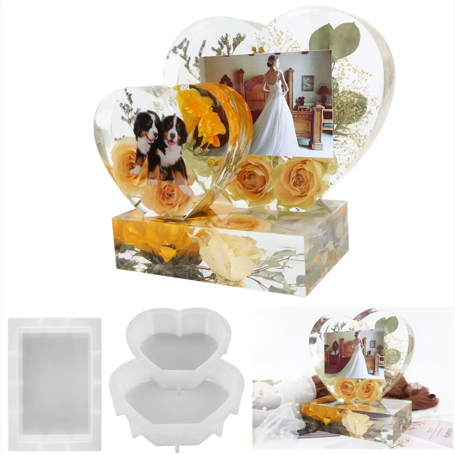 DIY Crystal Epoxy Resin Silicone Mold Big Love Heart Shaped Photo Frame ...