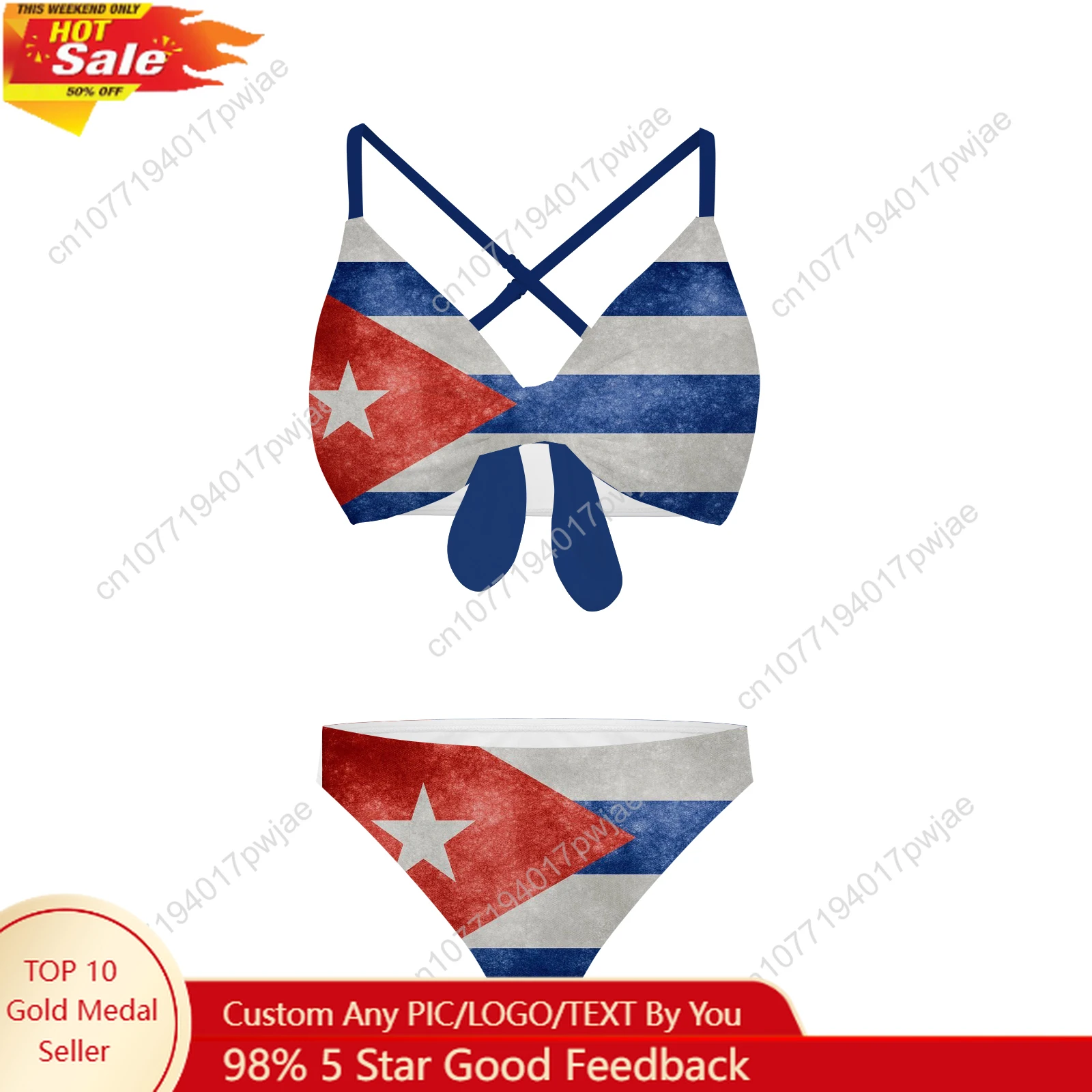Cuban Flag Bathing Suits Cross Strap Suspenders Swimsuits Womens Bikini ...