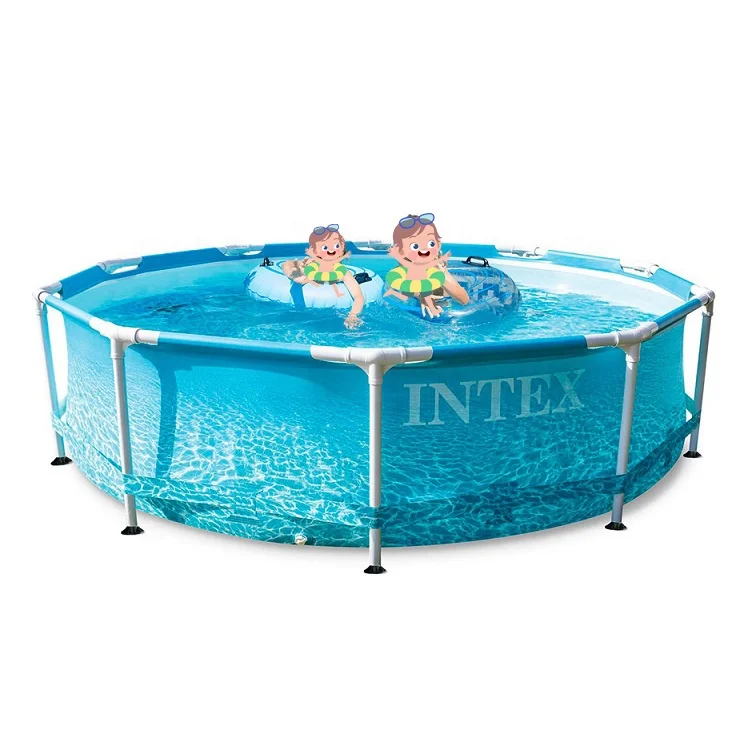 Intex 28208 10FT X 30IN Beachside Metal Frame Pool Set with Pump Above ...