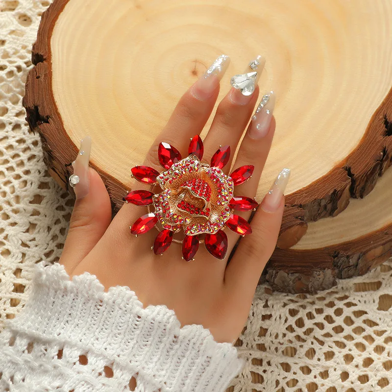 Luxury-Big-Sunflower-Rings-for-Women-Boho-Red-Blue-Champagne-Color ...