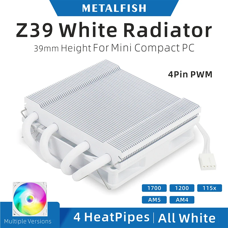 METALFISH Z39 CPU Branco Cooler 39mm Altura Radiador Com 9cm Colorido ...