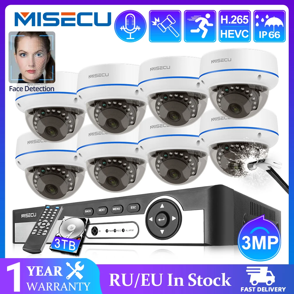 Misecu 8ch 3mp Poe Nvr Kit Security Camera H.265 Cctv System Face ...
