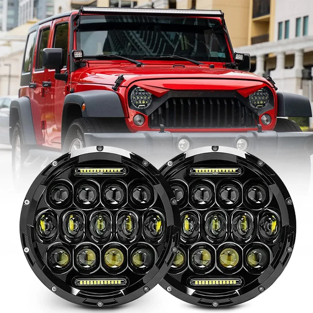 7-Round-Halo-Angle-Eyes-LED-Headlight-75W-DRL-Hi-Lo-Beam-Daytime ...