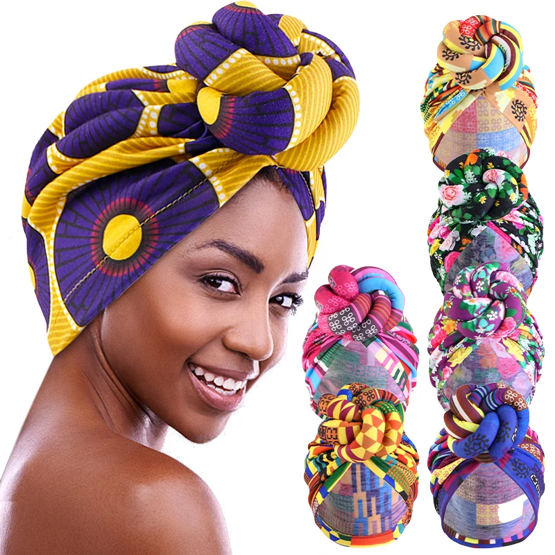 New Elegant Flower turban Pre-Made Knotted Head Wrap Wedding Party ...