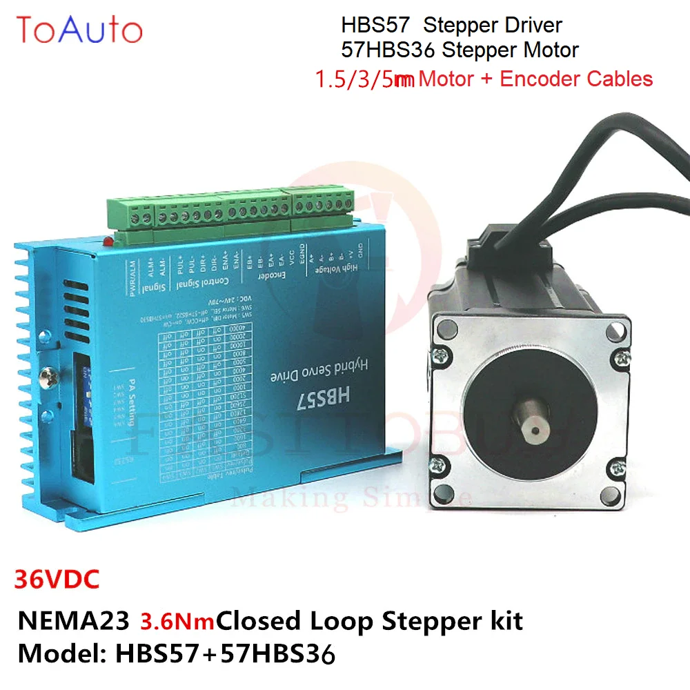 Nema23 3.6Nm Closed Loop Stepper Kit HBS57 Driver+57HBS36 Motor 1.5/3 ...