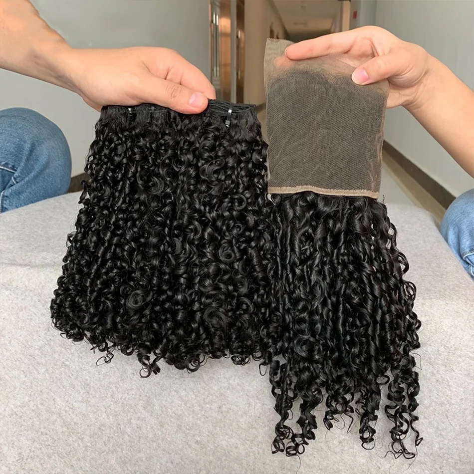Pixie Curly Human Hair Weave Bundle With Closure Brazilian Human Hair ...